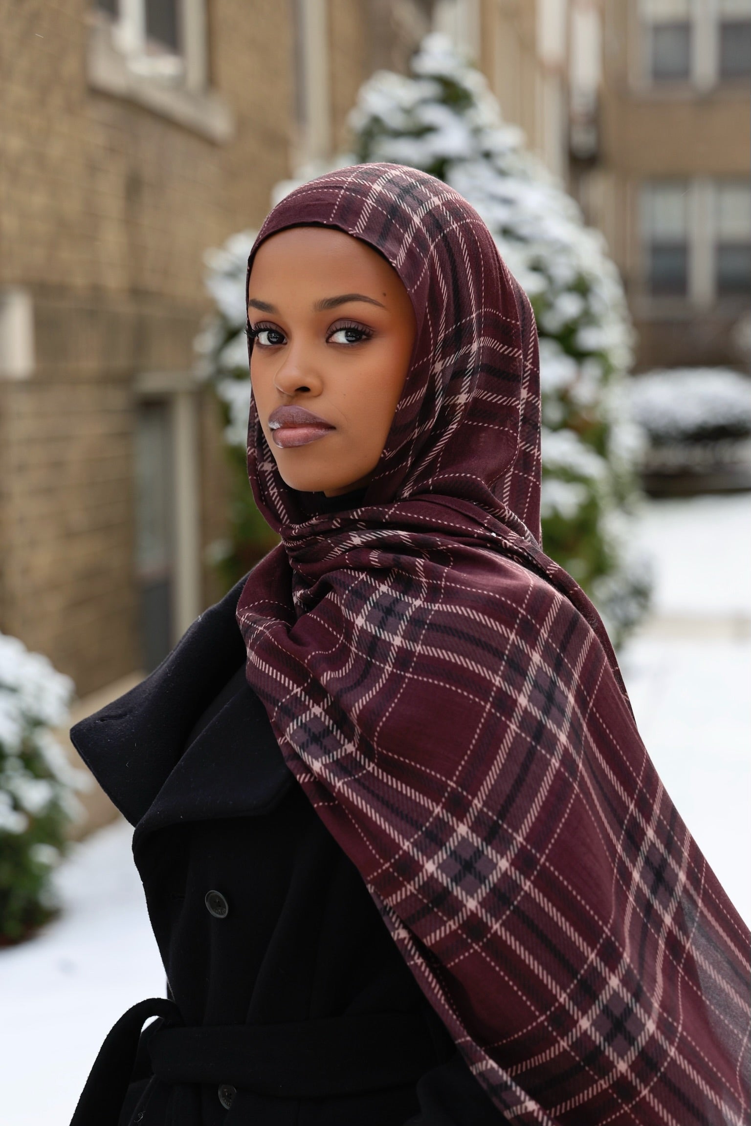 Mulberry Plaid Modal Hijab – Y A R A